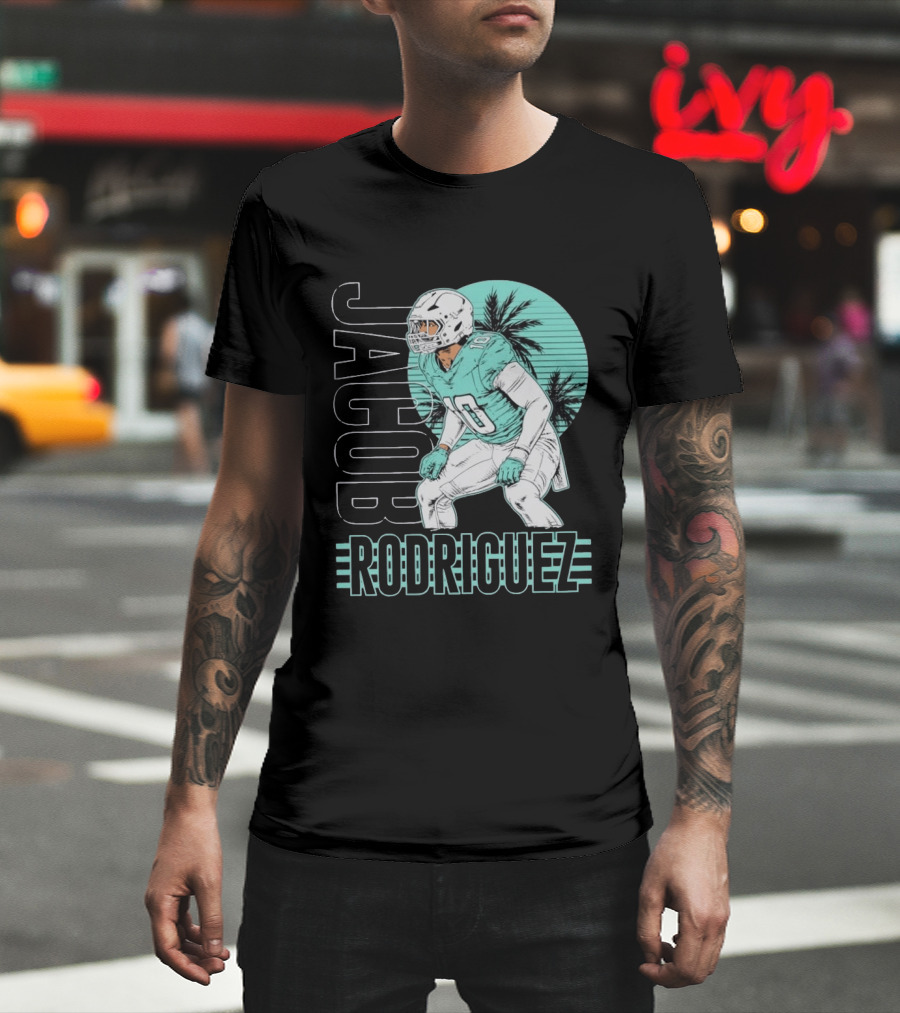 Jacob Rodriguez Miami Dolphins Palm Trees Football Player Tropical Scene T-Shirt