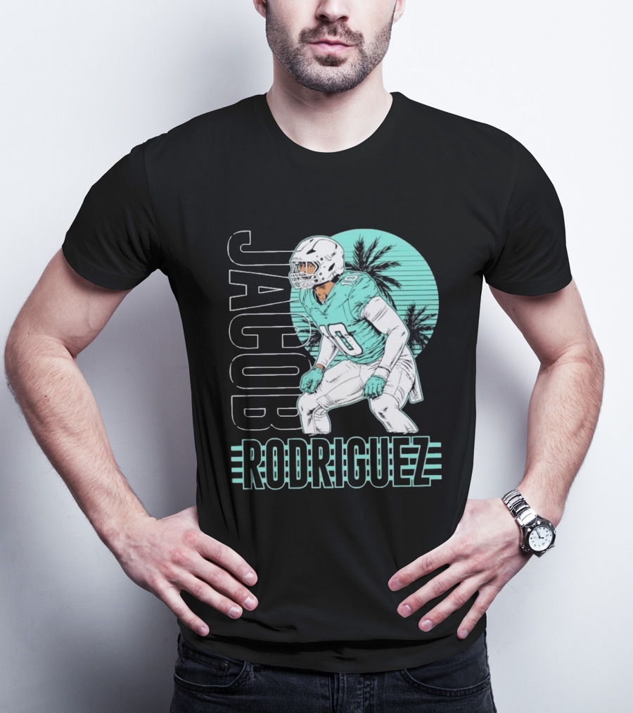 Jacob Rodriguez Miami Dolphins Palm Trees Football Player Tropical Scene T-Shirt