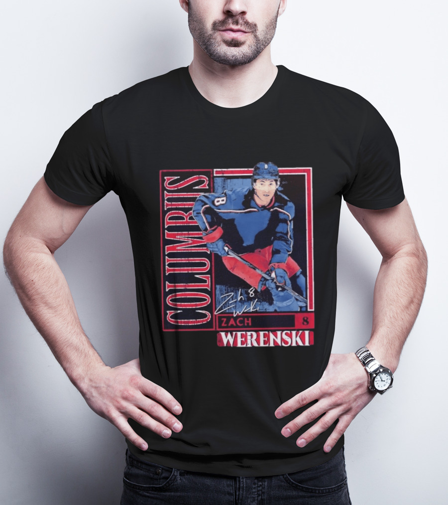 Zach Werenski 8 Columbus Blue Jackets Hockey Card T-Shirt