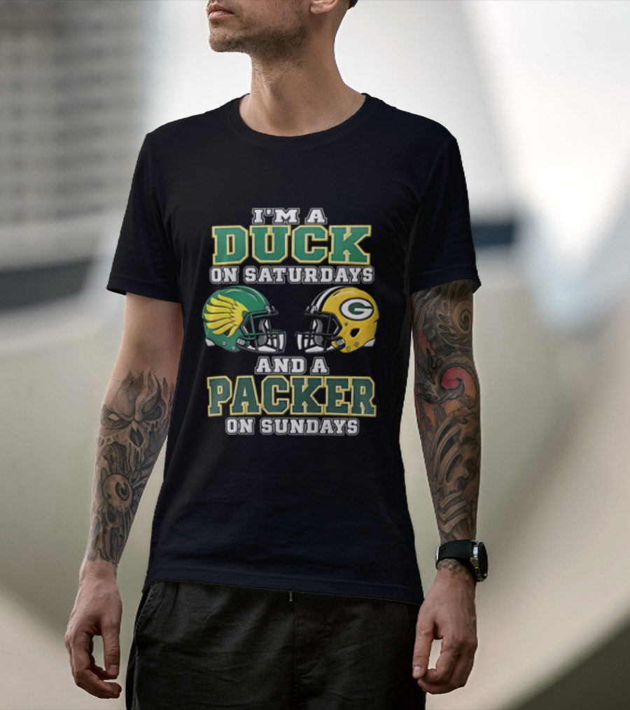 I'm A Duck On Saturdays And A Packer On Sundays Football Helmets T-Shirt