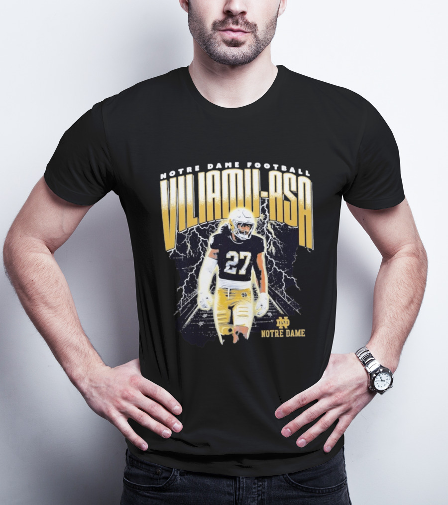 Notre Dame Viliamu Asa No 27 Football Lightning T-Shirt