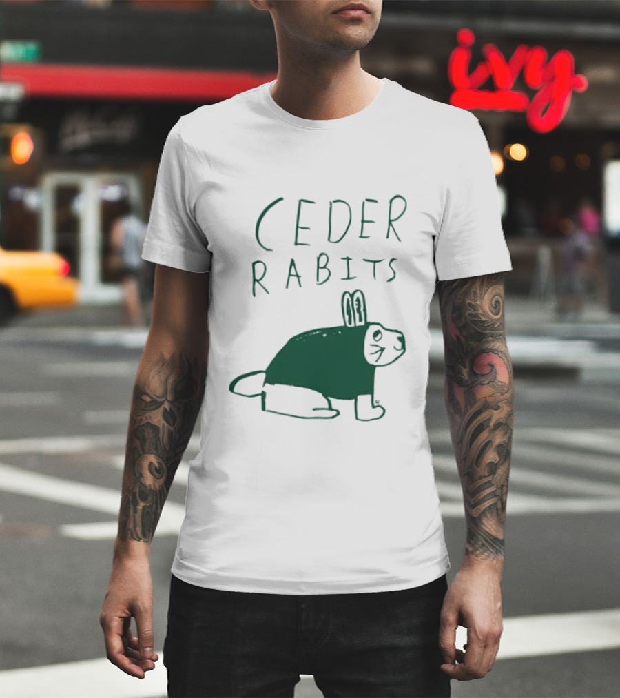 Cedar Rapids Ceder Rabits Playful Drawing T-Shirt