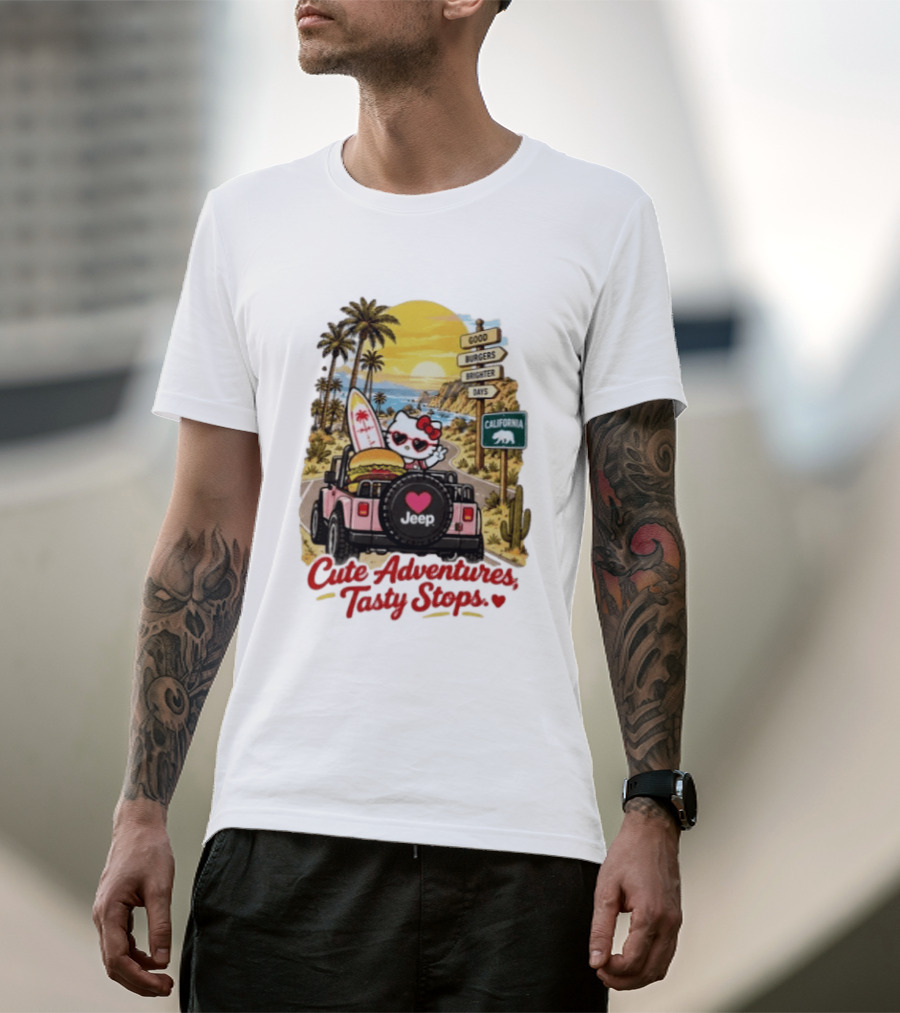 Cute Adventures Tasty Stops California Jeep Beach Burger Good Vibes T-Shirt
