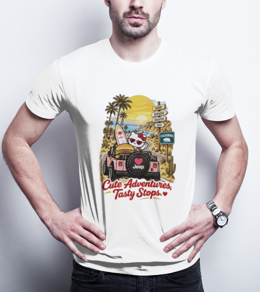 Cute Adventures Tasty Stops California Jeep Beach Burger Good Vibes T-Shirt