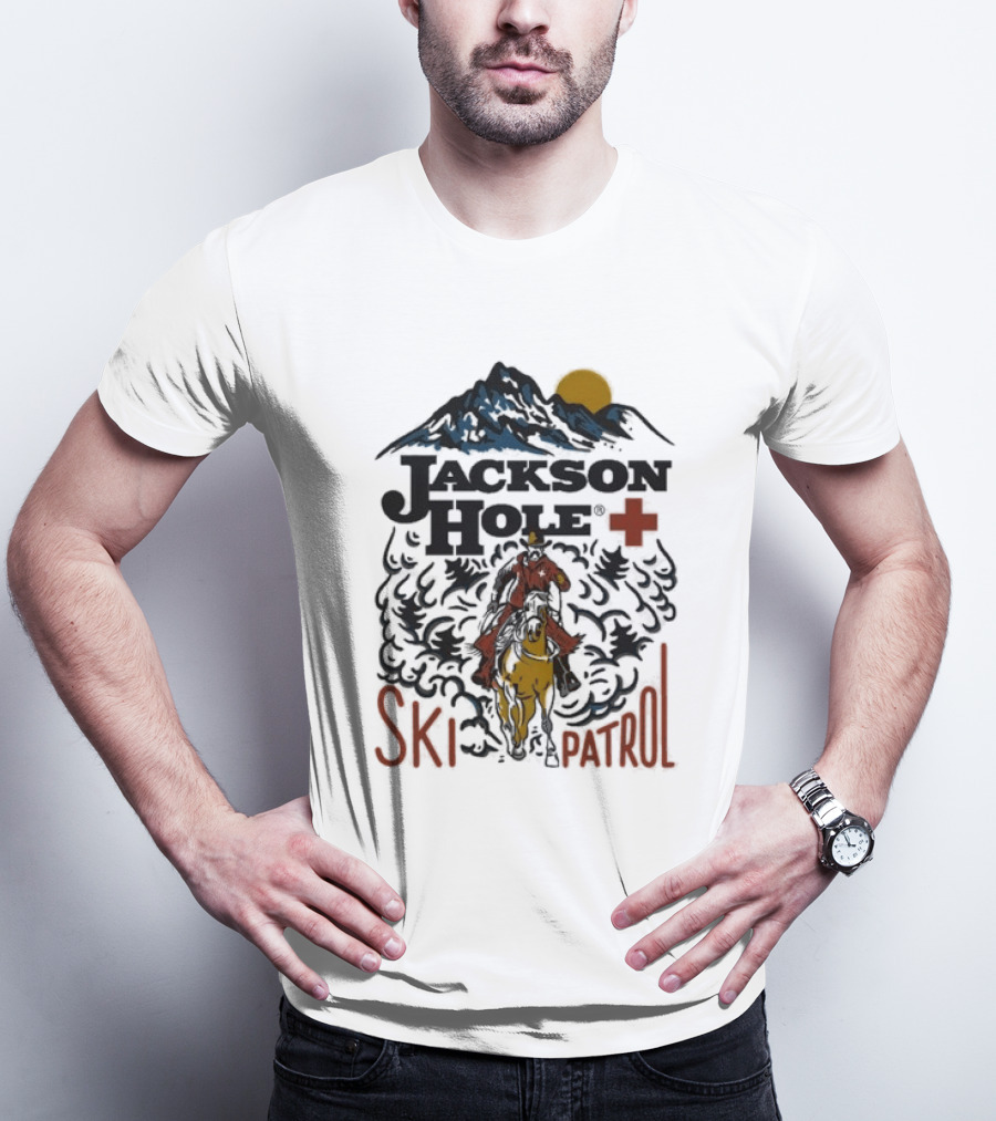 Jackson Hole Wyoming Mountain Cowboy Ski Patrol Adventure T-Shirt