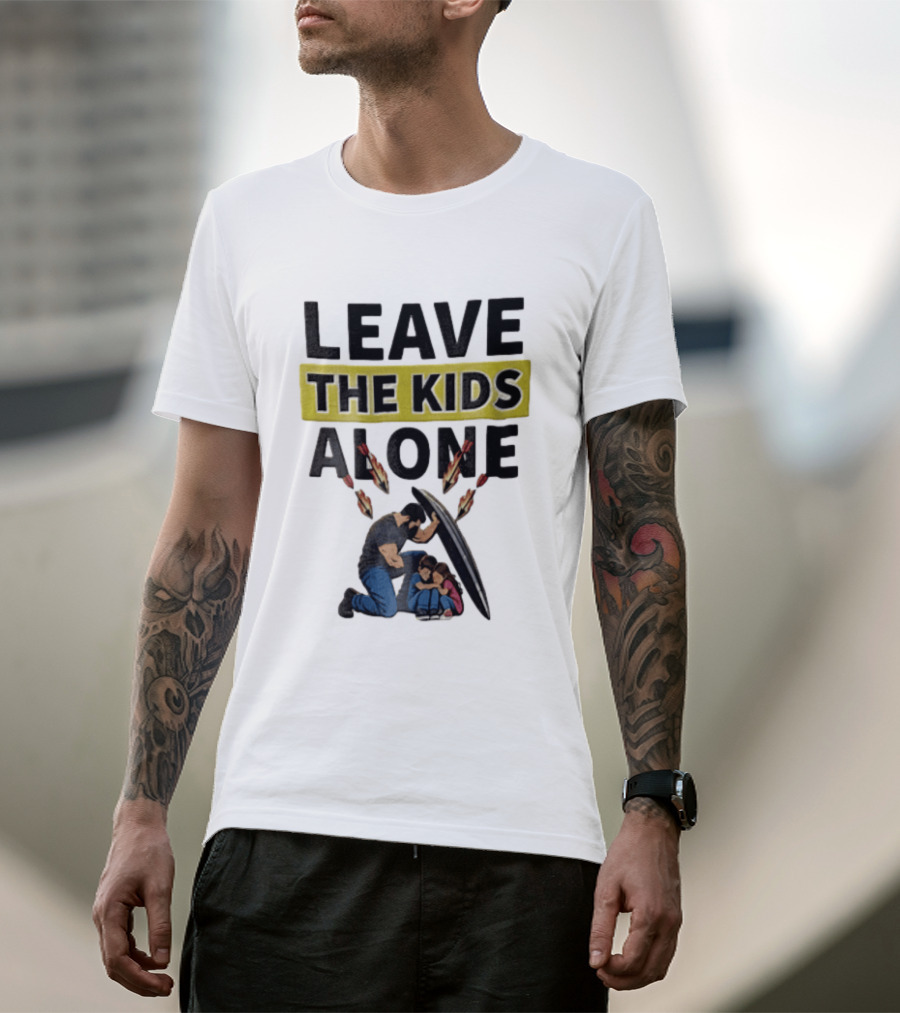 Leave The Kids Alone Bearded Man Shielding Children From Arrows T-Shirt