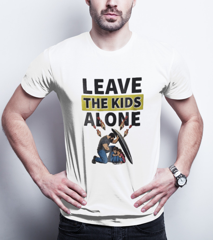 Leave The Kids Alone Bearded Man Shielding Children From Arrows T-Shirt