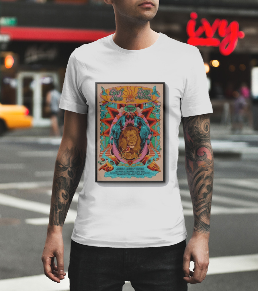Gov't Mule Ziggy Marley Yola Dreaming The Same Dream Tour 2026 Lion Art And Dates T-Shirt