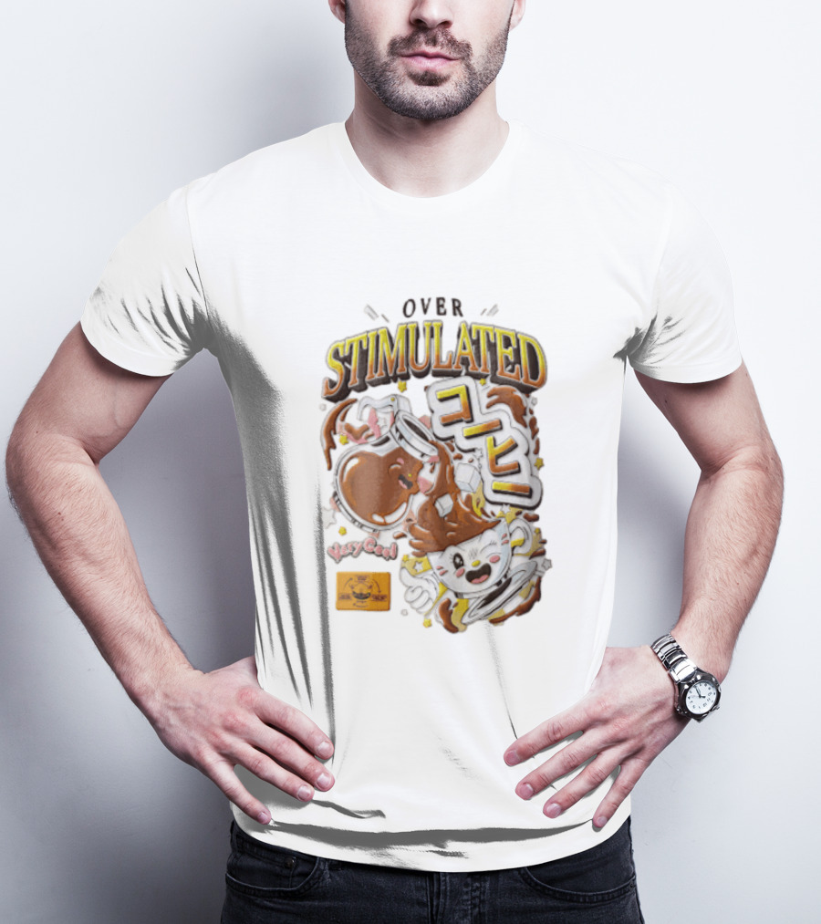 Over Stimulated Coffee Pot Pouring Very Coffee Cartoon Cute T-Shirt