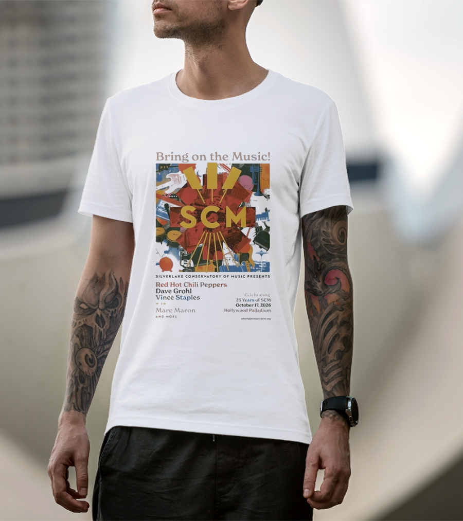 Bring On The Music Silverlake Conservatory Red Hot Chili Peppers Dave Grohl Vince Staples Event October 17 2026 Hollywood Palladium T-Shirt