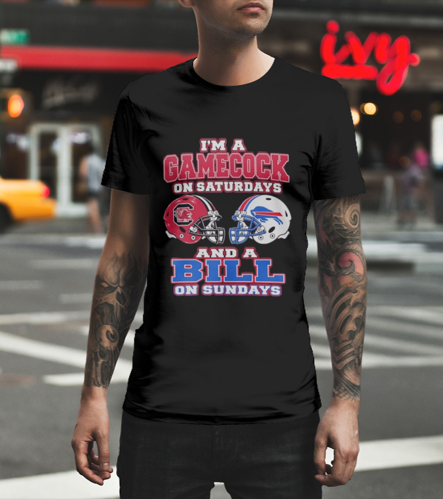 I'm A Gamecock On Saturdays And A Bill On Sundays Football Helmets T-Shirt