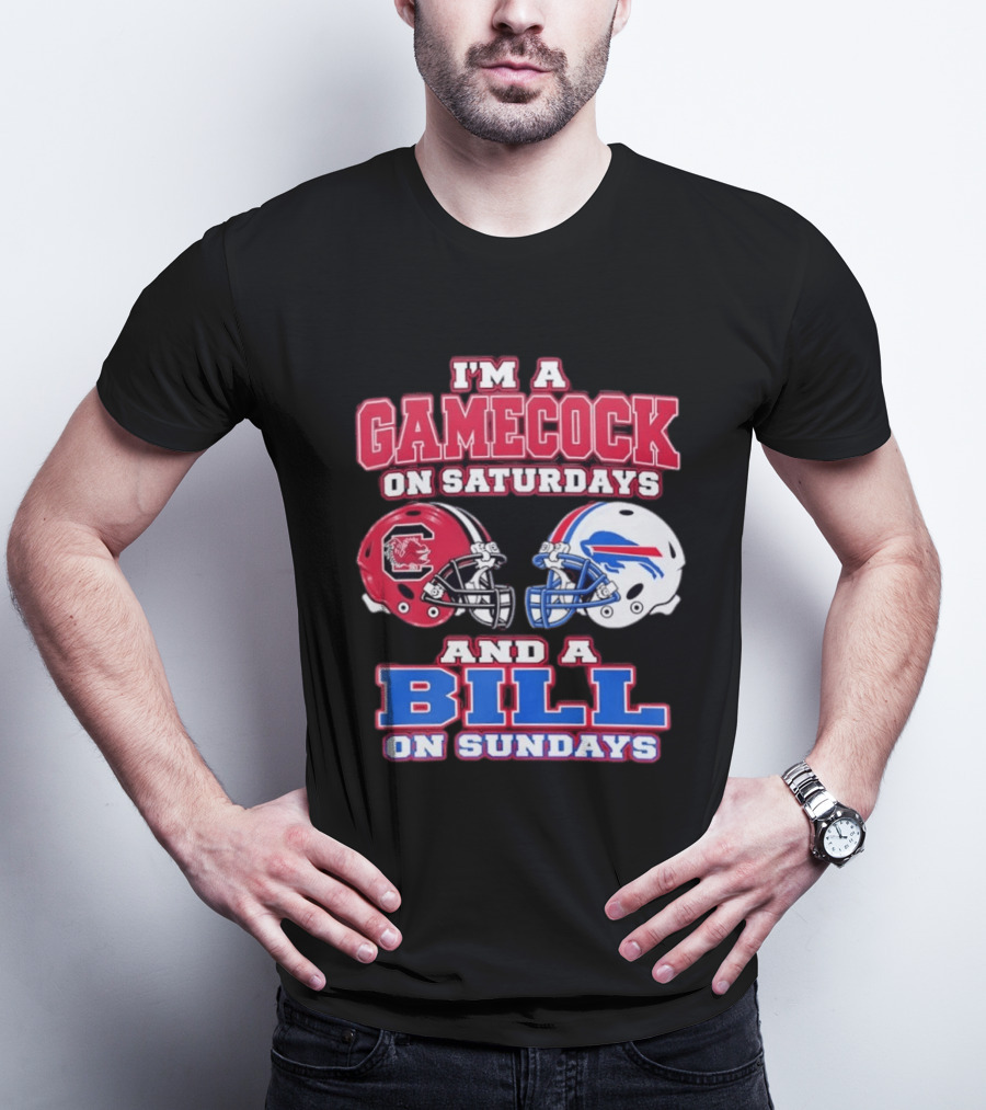 I'm A Gamecock On Saturdays And A Bill On Sundays Football Helmets T-Shirt
