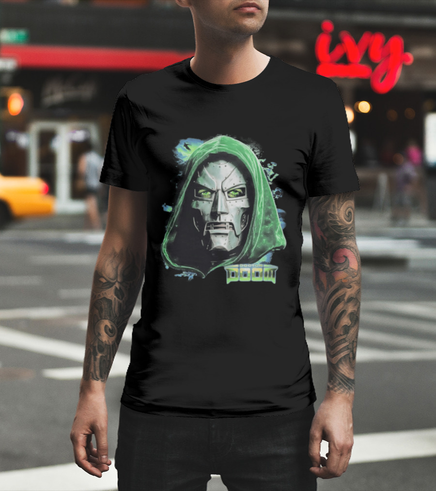 Doctor Doom Marvel Green Hooded Mask Iconic Villain T-Shirt