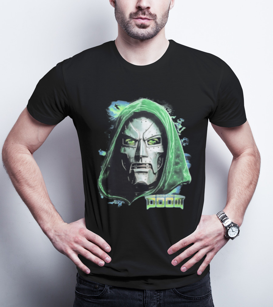 Doctor Doom Marvel Green Hooded Mask Iconic Villain T-Shirt
