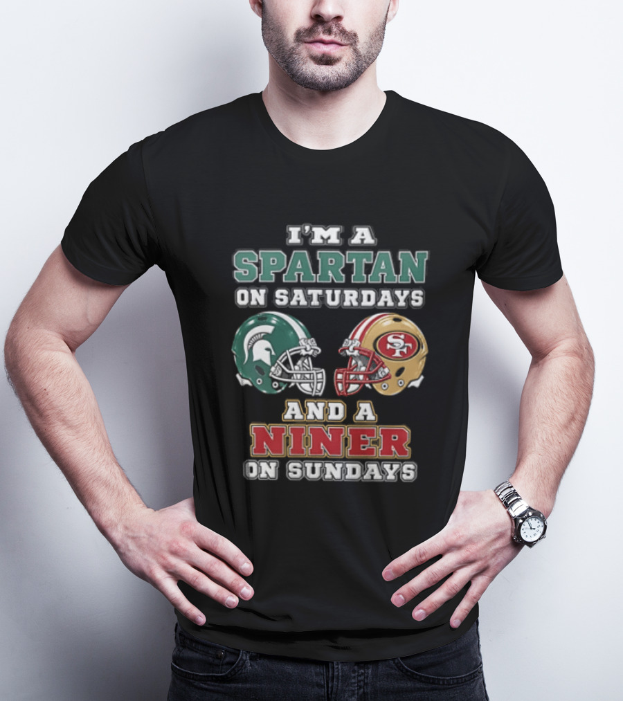 I'm A Spartan On Saturdays And A Niner On Sundays Football Helmets T-Shirt
