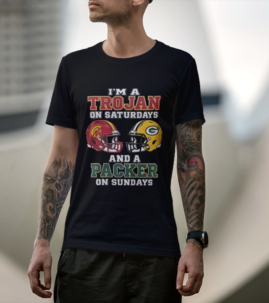 I'm A Trojan On Saturdays Packer On Sundays Football Helmets T-Shirt