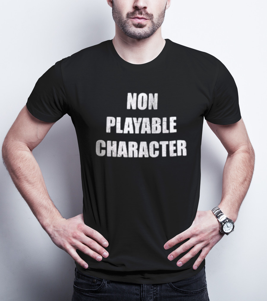 Non Playable Character White Distressed Black T-Shirt
