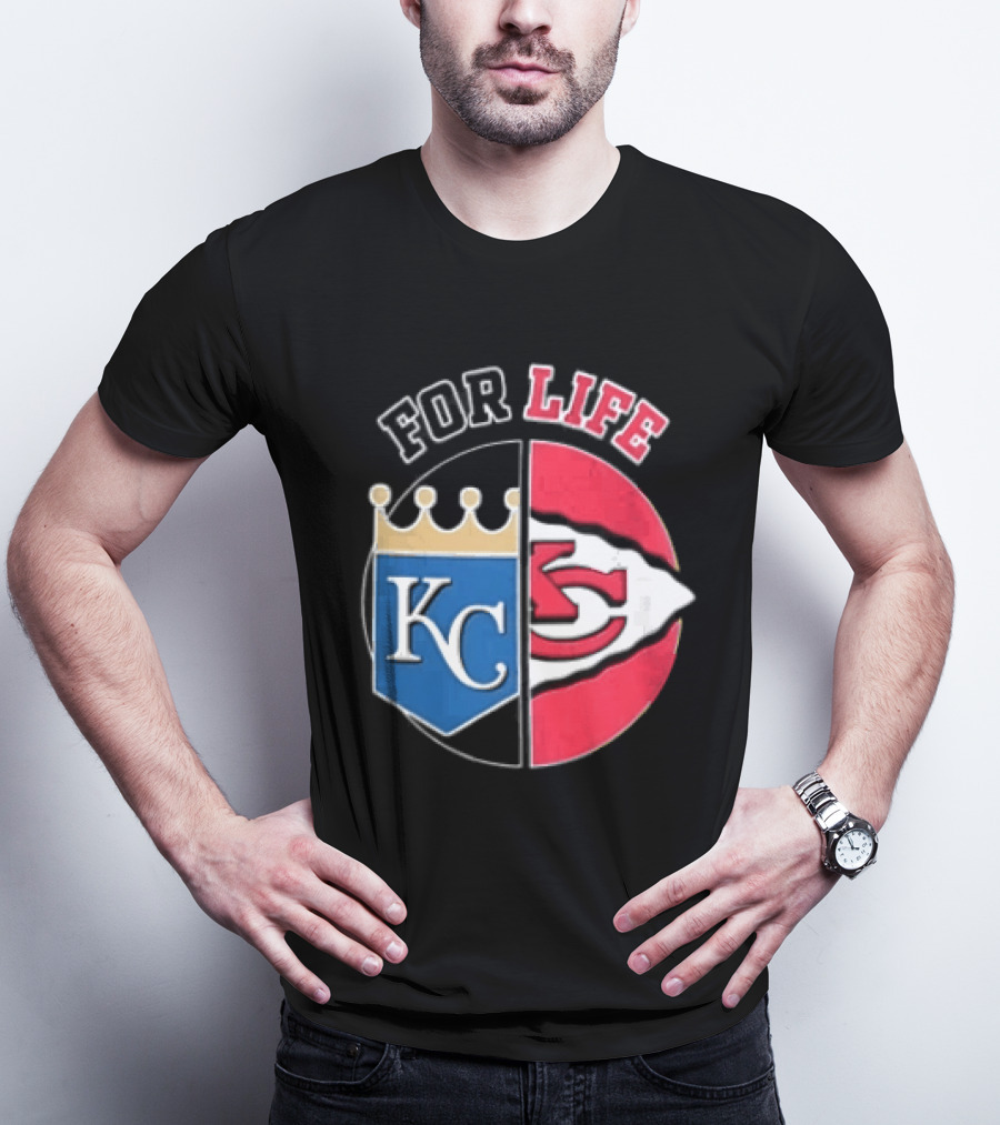 Kansas City Royals Chiefs For Life KC Arrowhead Split Crown T-Shirt