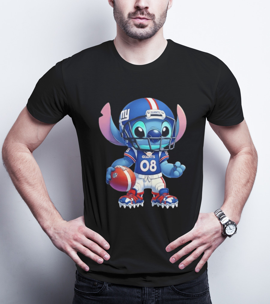 Stitch New York Giants Player Cartoon Collaboration 08 Football T-Shirt