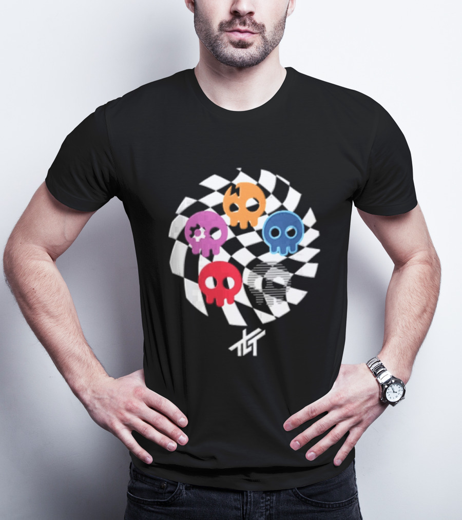 The Living Tombstone Five Colorful Skulls Checkered T-Shirt