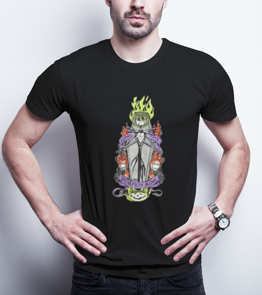 The Nightmare Before Christmas Long Live The Pumpkin King Skeleton Coffin Flames Pumpkins T-Shirt