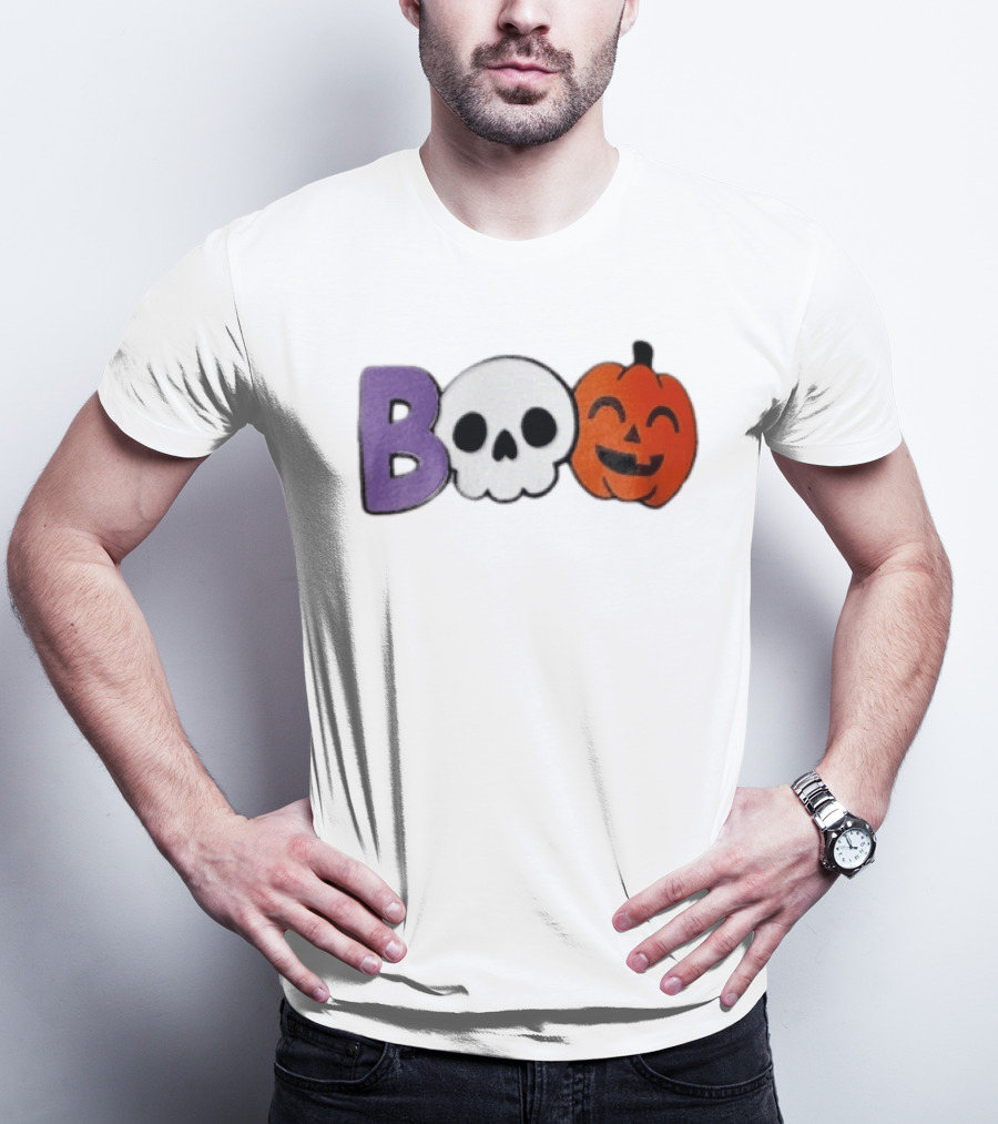 BOO Skull Pumpkin Purple Letter Halloween Fun T-Shirt