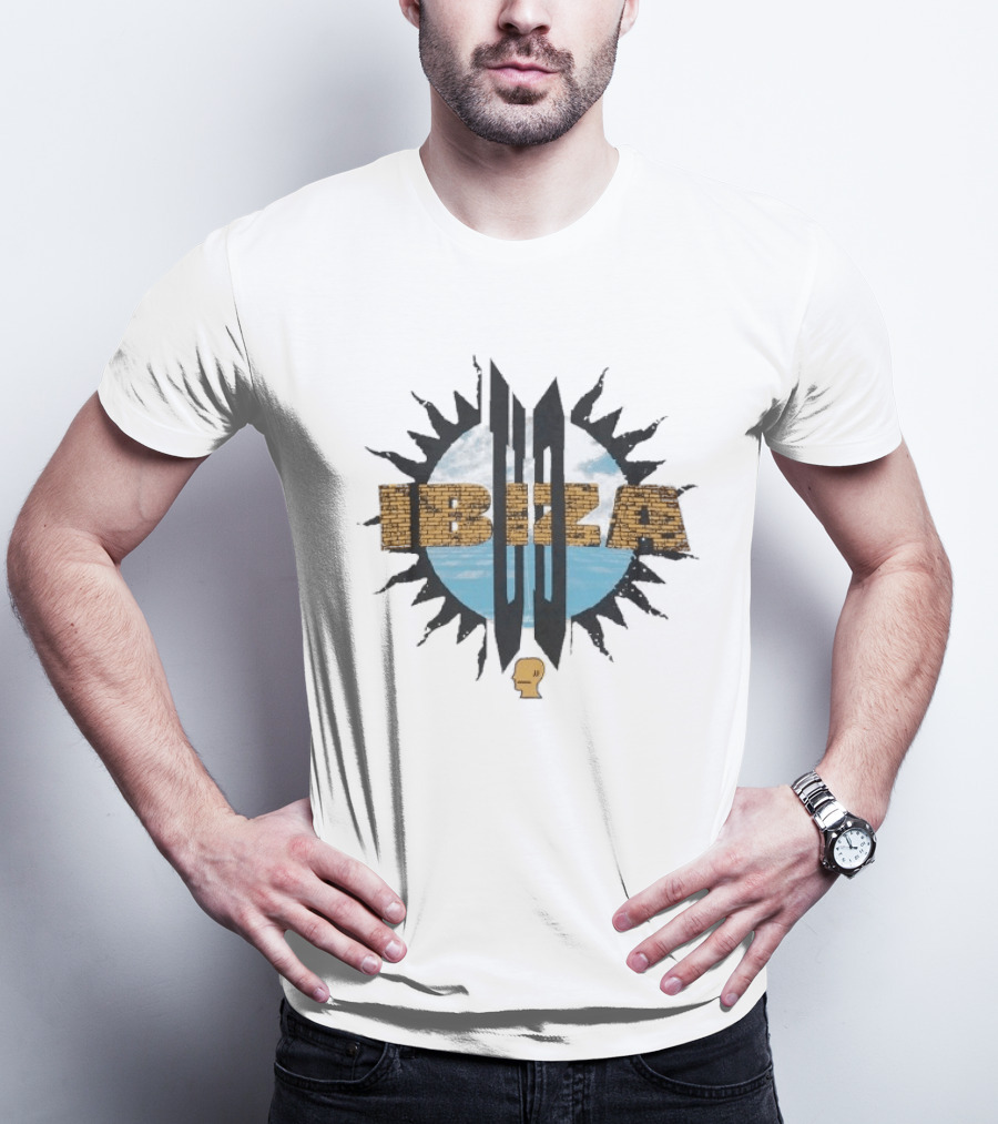 Brain Dead UD Ibiza Sun Collaboration Brick Text With Sun And Sky T-Shirt