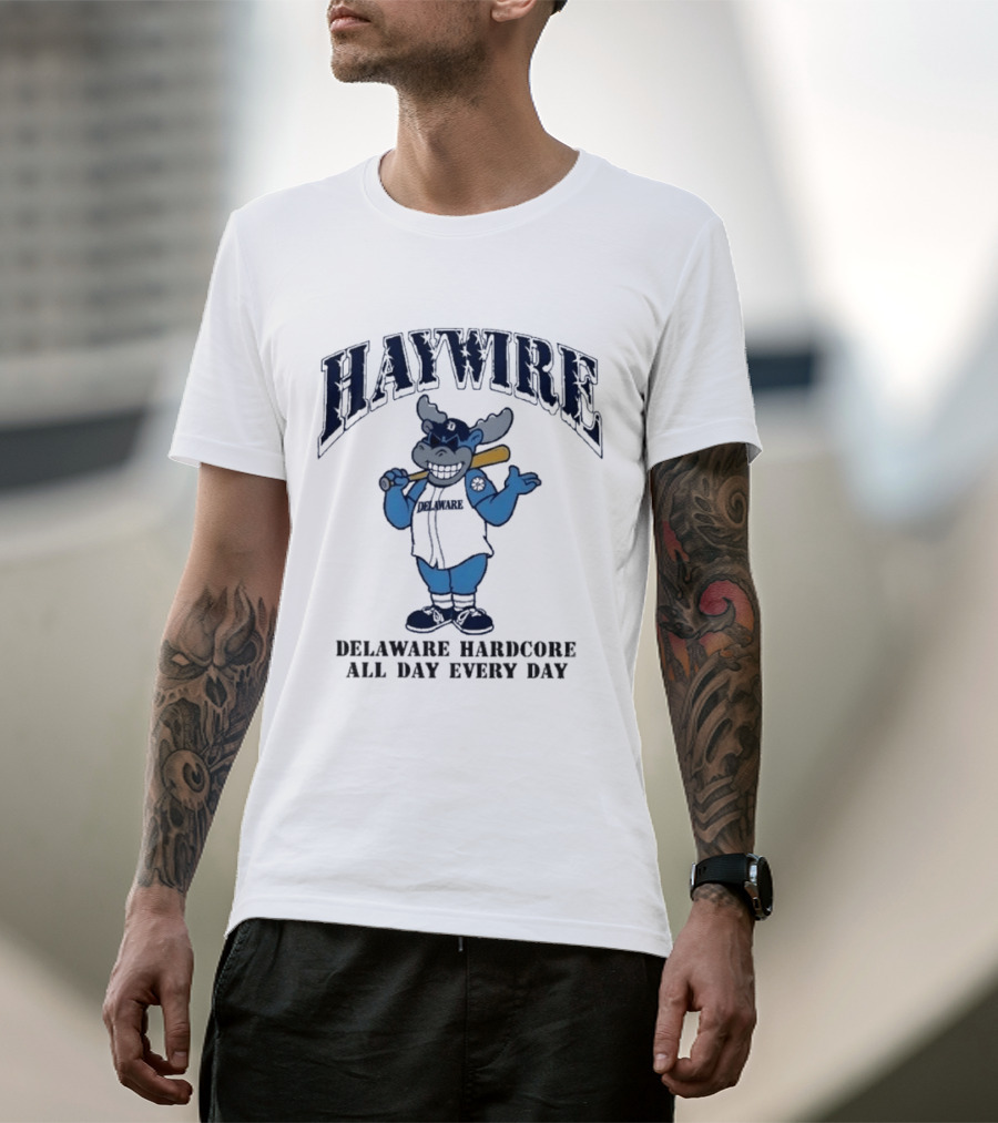 Haywire Wilmington Delaware Hardcore All Day Every Day Cartoon Bull With Baseball Bat T-Shirt