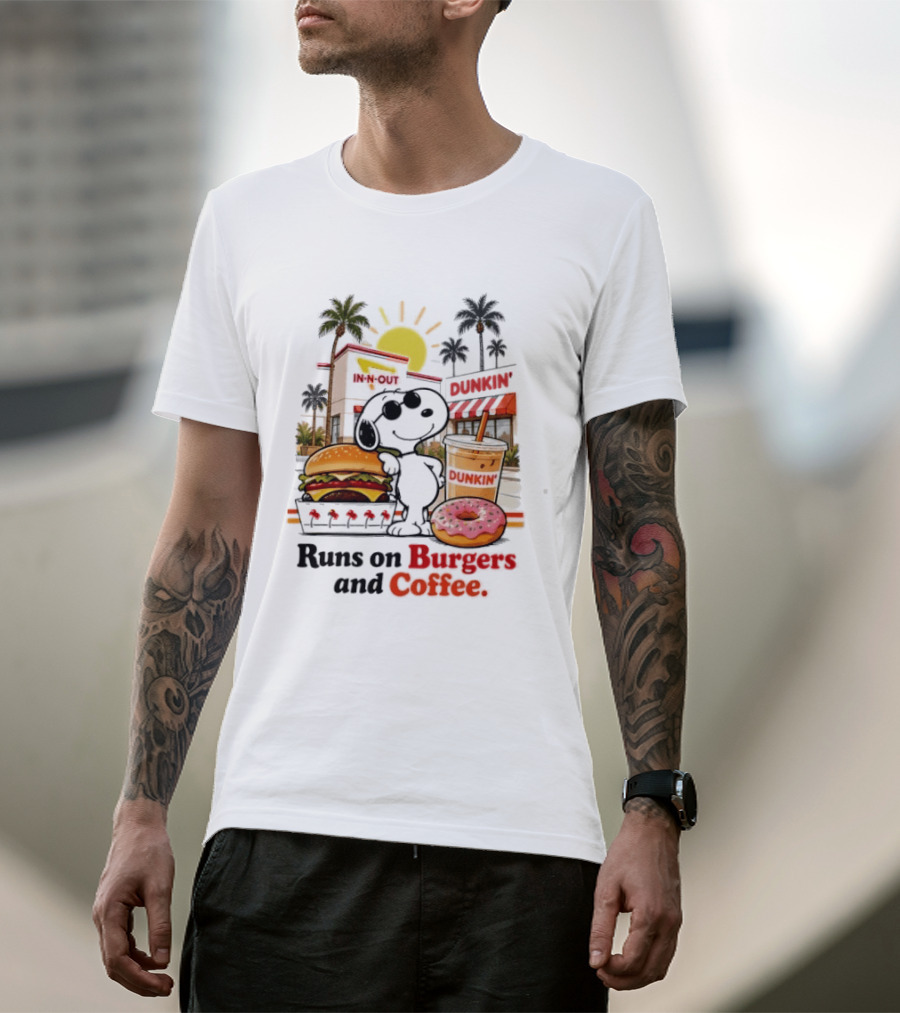 Snoopy Enjoys In N Out Burgers Dunkin Coffee Donuts California Sunshine T-Shirt