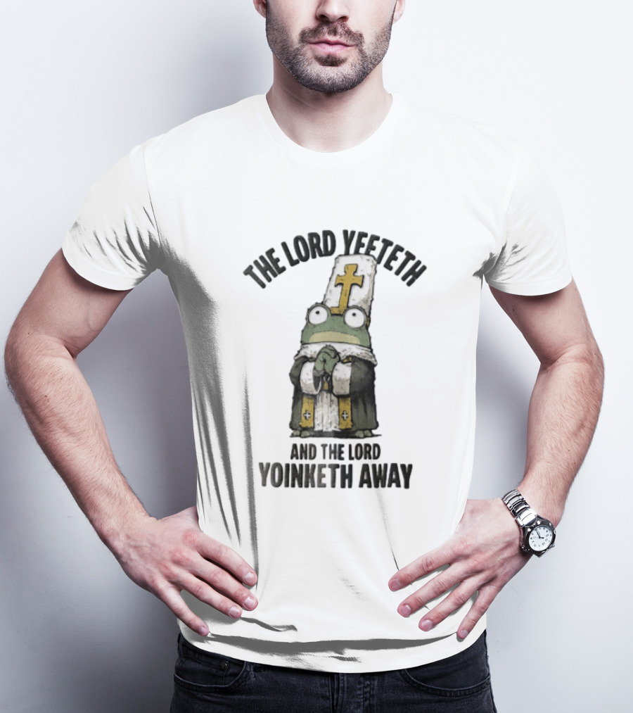 The Lord Yeeteth And The Lord Yoinketh Away Frog In Religious Vestments With Mitre Praying T-Shirt