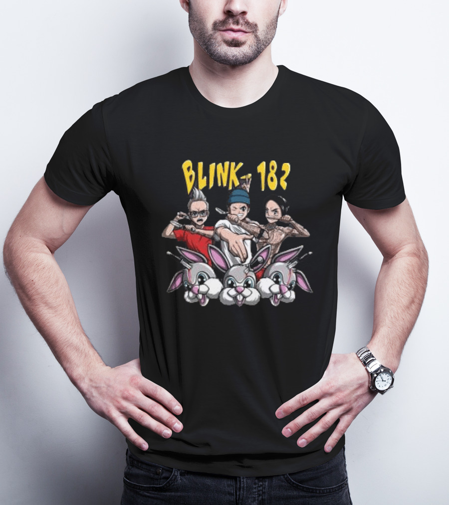 Blink 182 Anime Characters Versus Cartoon Bunny Battle T-Shirt