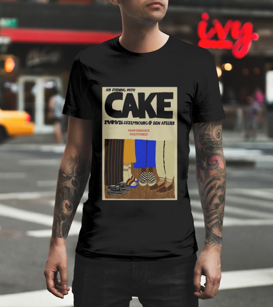 An Evening With CAKE Luxembourg Den Atelier Sep 24 2026 Performance Postponed T-Shirt