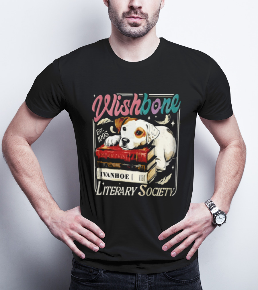 Wishbone Jack Russell Terrier Literary Society Ivanhoe Aaron Twist Books T-Shirt