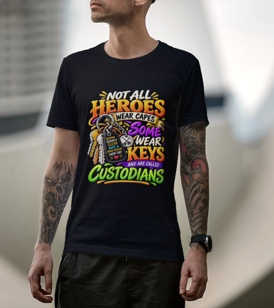 Not All Heroes Wear Capes Some Wear Keys And Are Called Custodians Keeping Schools Clean T-Shirt