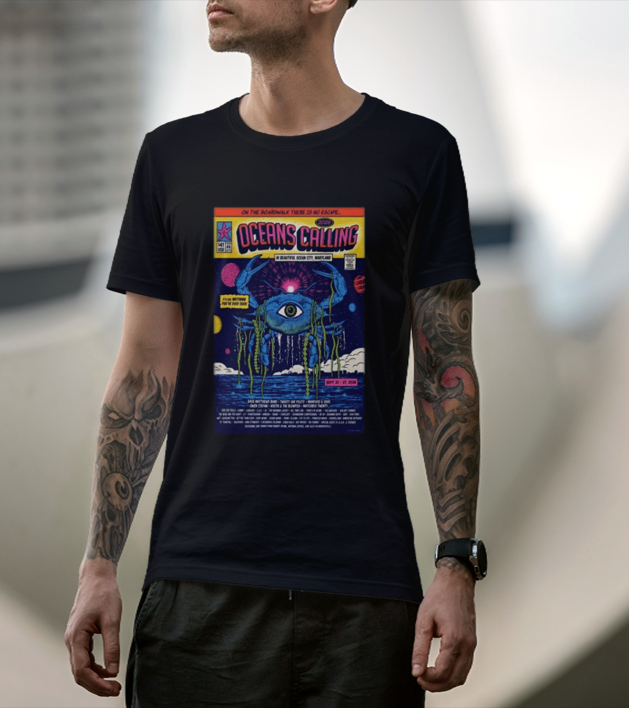 Oceans Calling Festival 2026 Ocean City Maryland Lineup Dave Matthews Band The Lumineers Alanis Morissette 9 25 27 Crab Eye Comic T-Shirt
