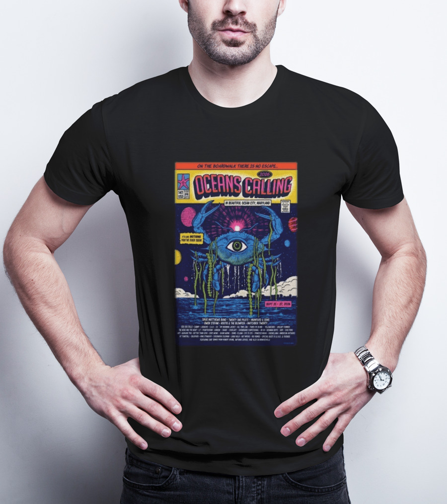 Oceans Calling Festival 2026 Ocean City Maryland Lineup Dave Matthews Band The Lumineers Alanis Morissette 9 25 27 Crab Eye Comic T-Shirt