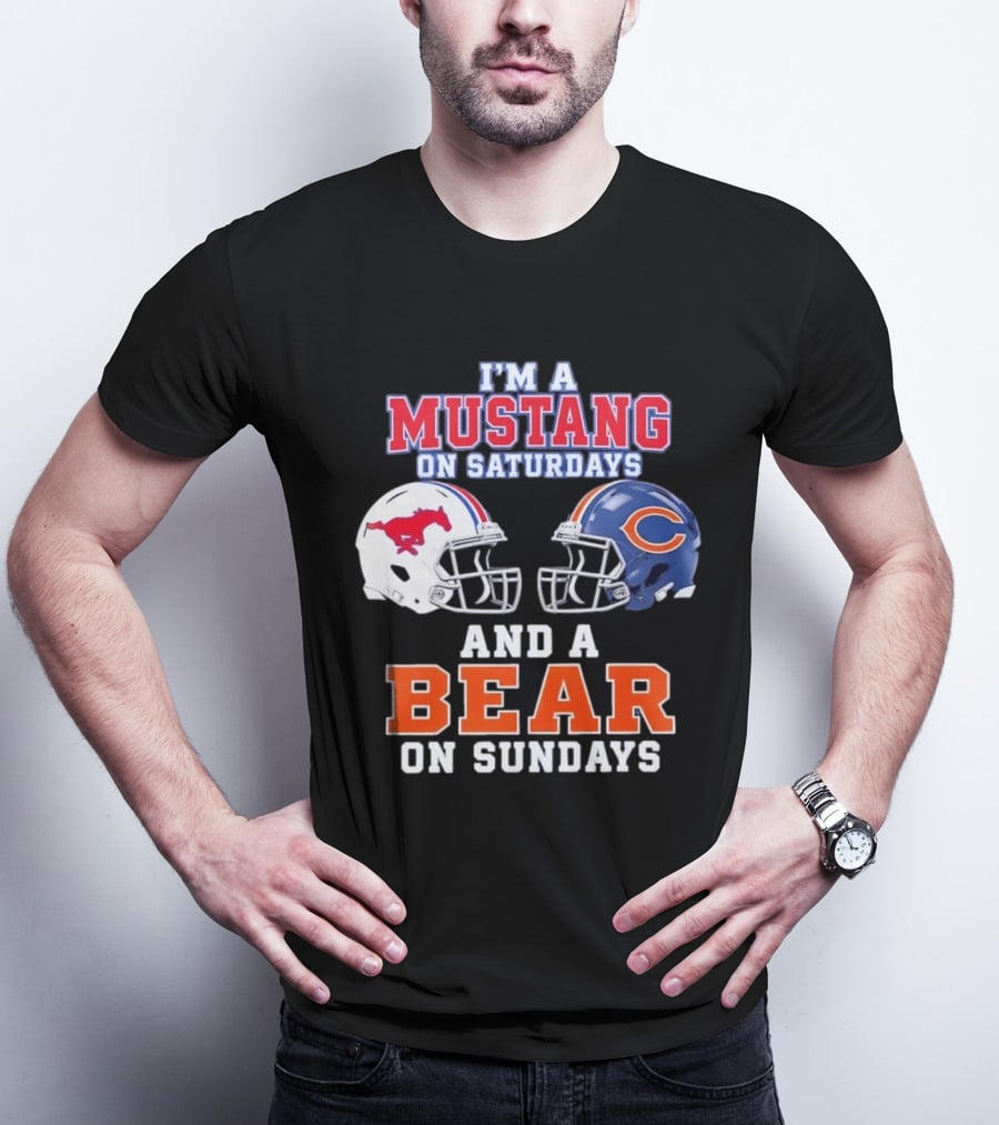 I'm A Mustang On Saturdays And A Bear On Sundays Football Helmet Logos T-Shirt