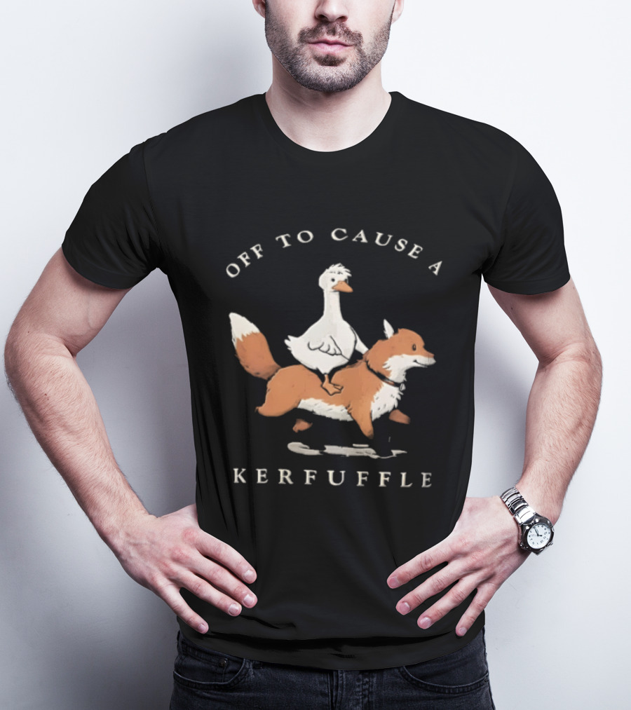 Off To Cause A Kerfuffle Goose Riding Fox Cartoon T-Shirt