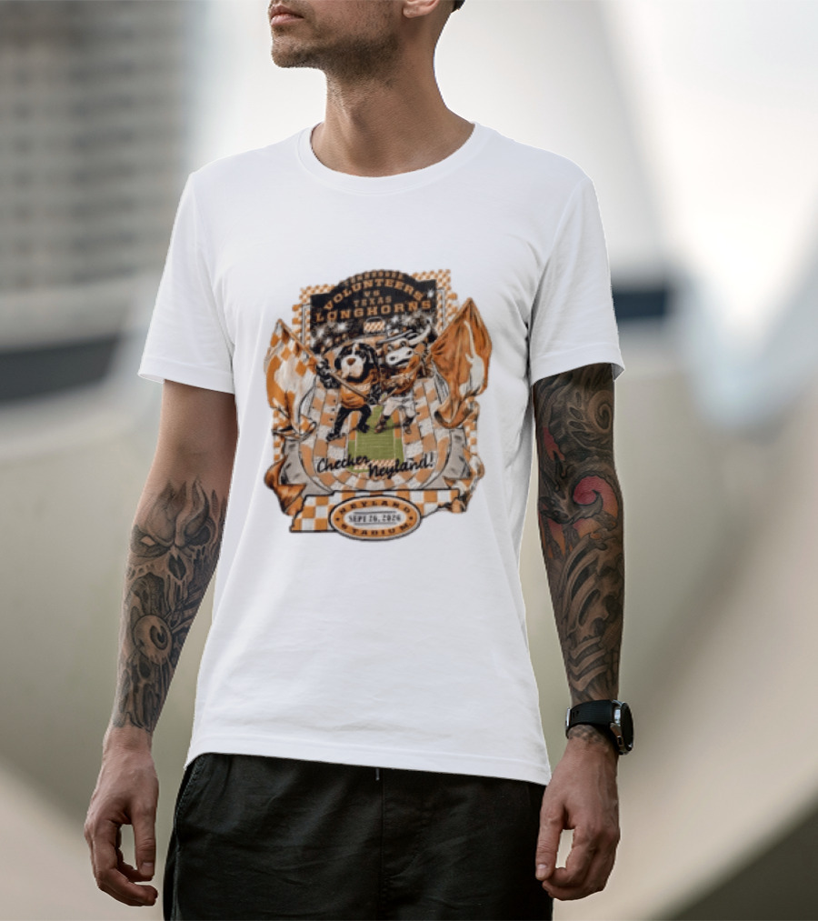 Tennessee Volunteers Vs Texas Longhorns Neyland Stadium Checker Neyland Sept 26 2026 T-Shirt