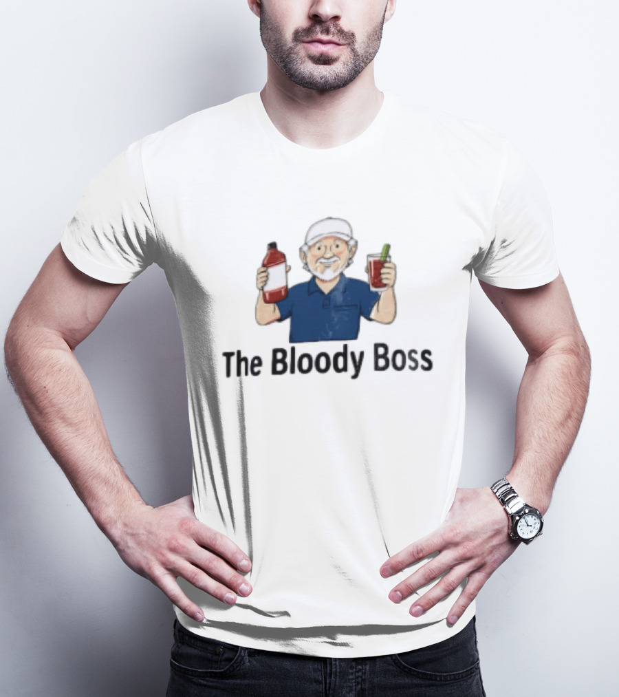 The Bloody Boss Funny Cartoon Character Holding Drink And Bottle T-Shirt