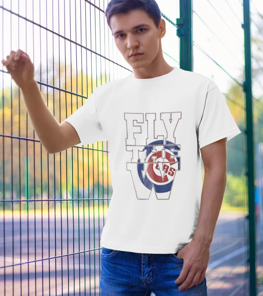 Fly The W Chicago Cubs Large Lettering Red And Blue T-Shirt