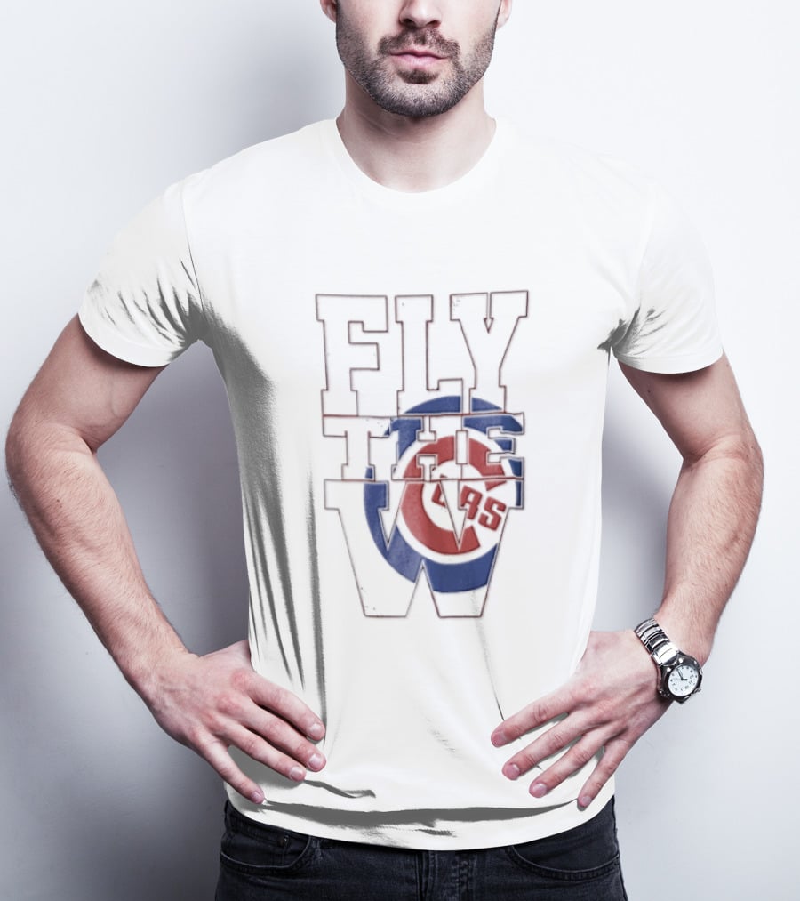 Fly The W Chicago Cubs Large Lettering Red And Blue T-Shirt