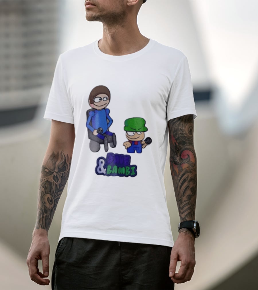 Dave And Bambi Characters Holding Microphones Cartoon T-Shirt