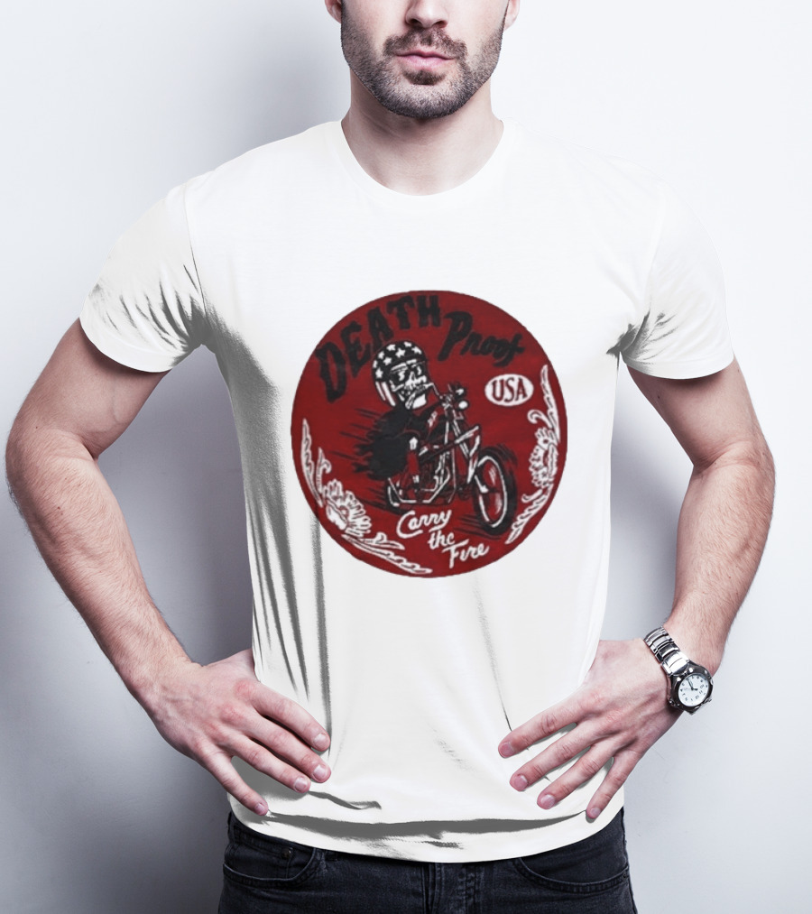 Death Proof USA Easy Rider Skull Motorcycle Carry The Fire T-Shirt