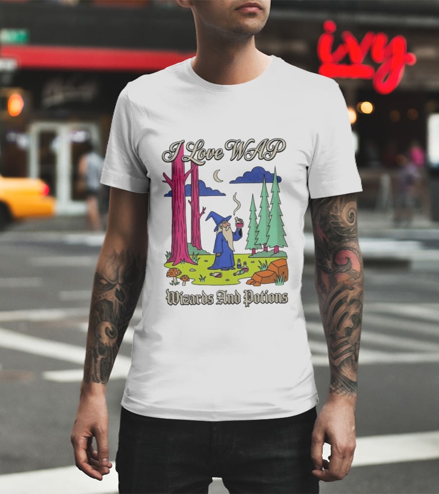 I Love WAP Wizards And Potions Vintage Wizard Forest Scene T-Shirt