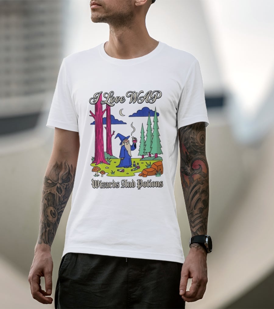 I Love WAP Wizards And Potions Vintage Wizard Forest Scene T-Shirt