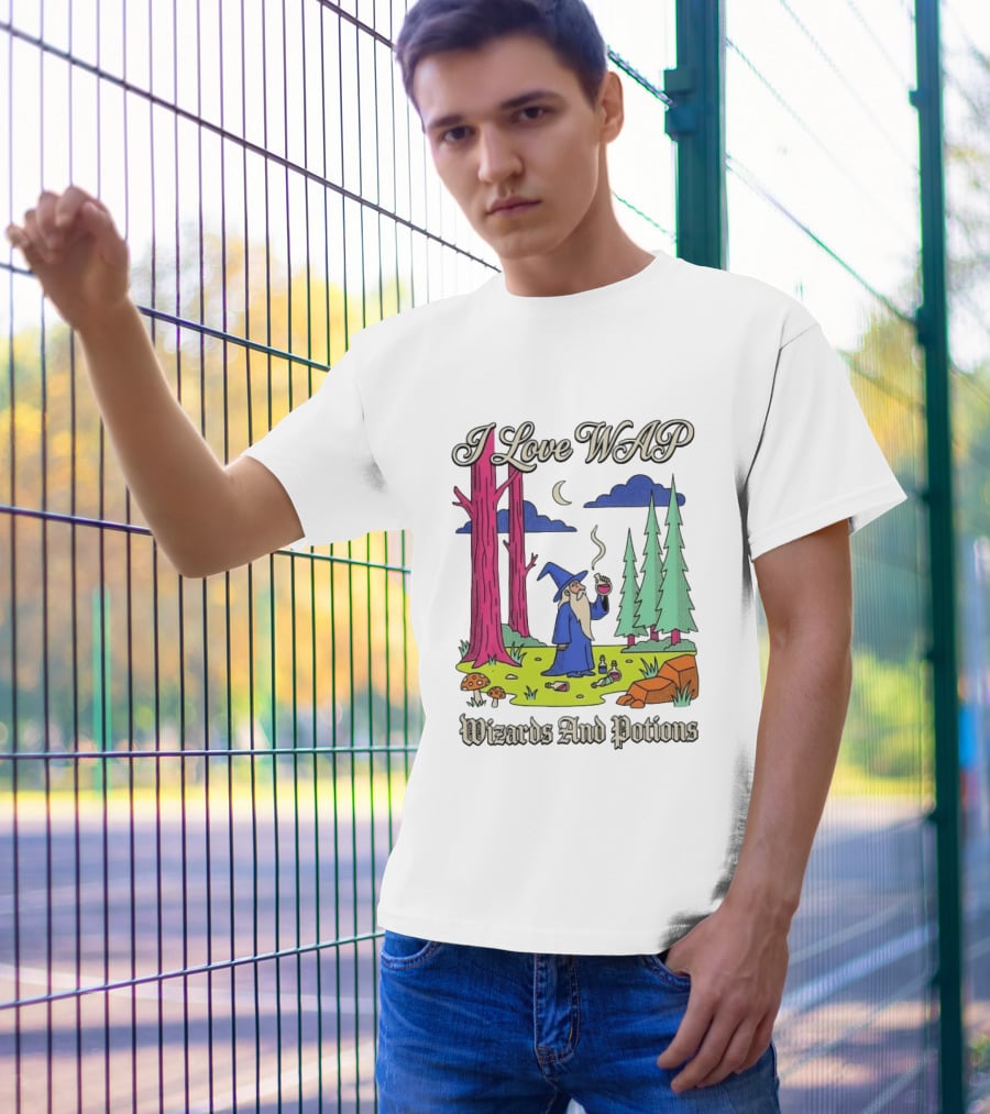I Love WAP Wizards And Potions Vintage Wizard Forest Scene T-Shirt