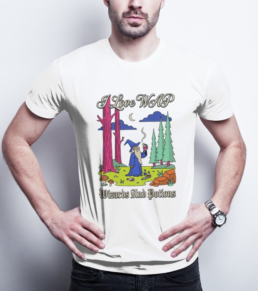 I Love WAP Wizards And Potions Vintage Wizard Forest Scene T-Shirt