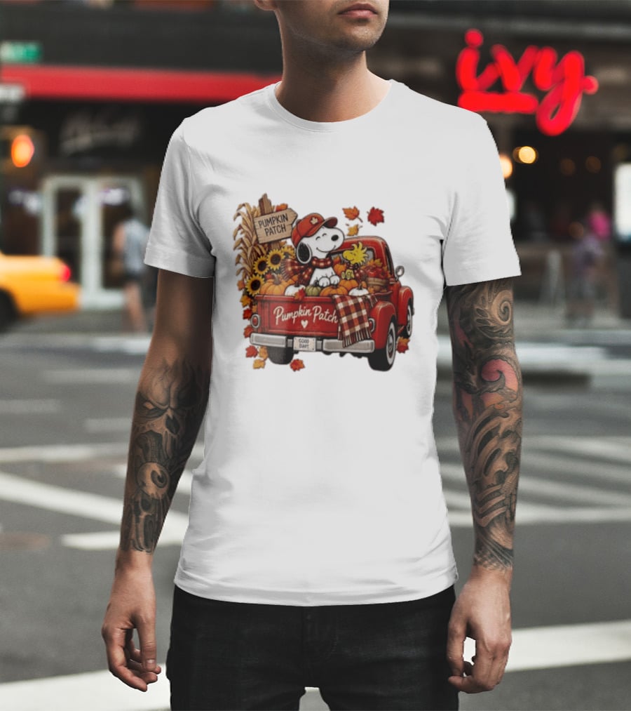 Peanuts Snoopy Woodstock Red Truck Pumpkin Patch Harvest Good Days T-Shirt