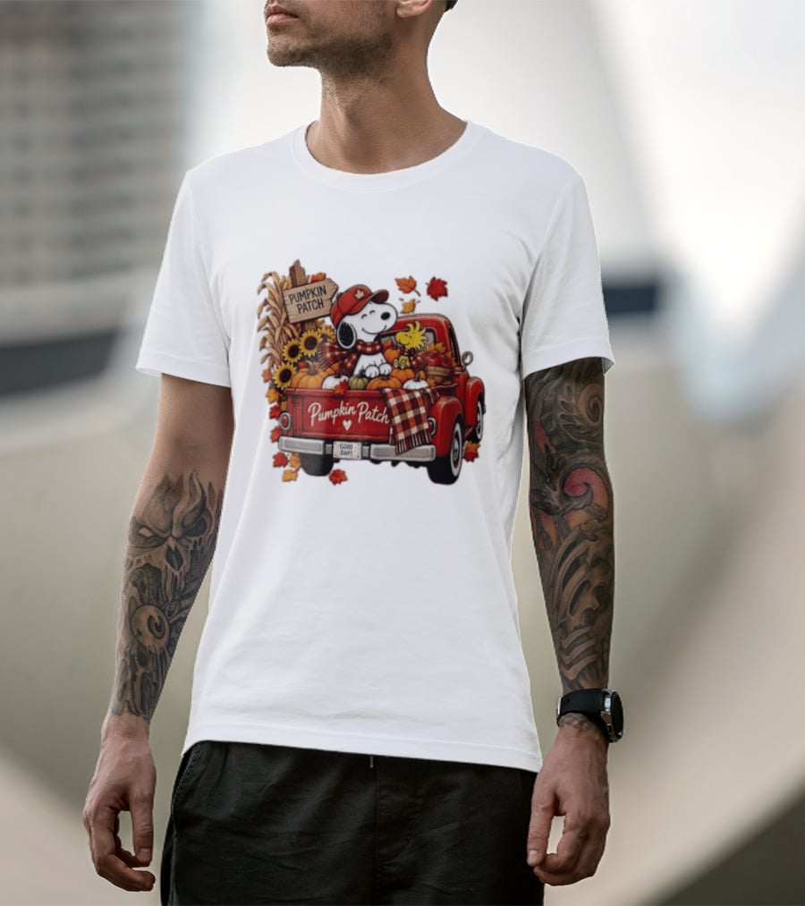 Peanuts Snoopy Woodstock Red Truck Pumpkin Patch Harvest Good Days T-Shirt